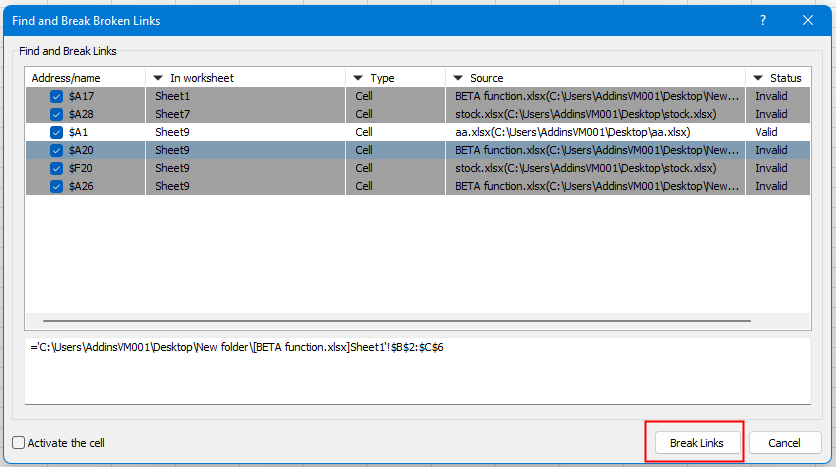 Excel: How to fix broken links