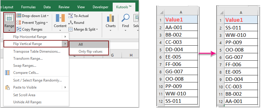How To Flip Reverse A Column Of Data Order Vertically In Excel 1434