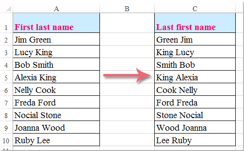 How To Flip The First And Last Name In Cells In Excel 
