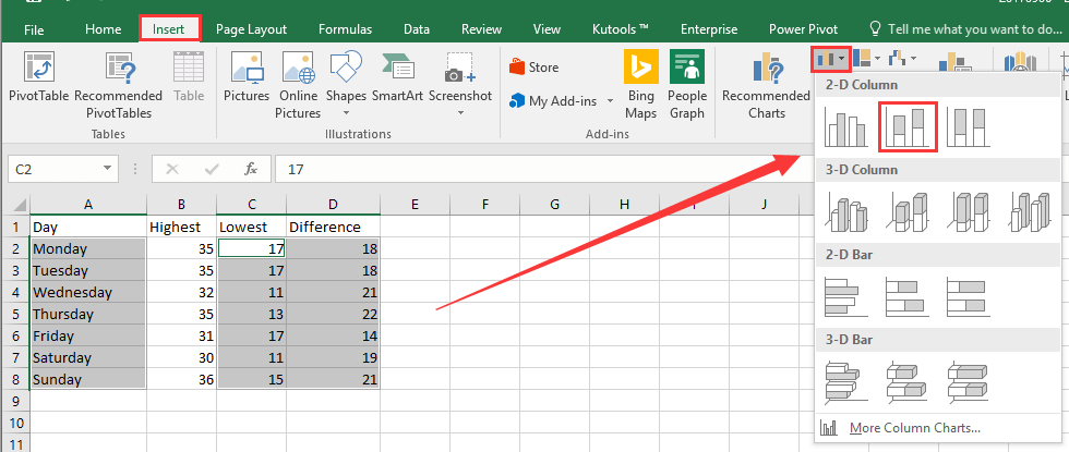 How To Create A floating Column Chart In Excel 
