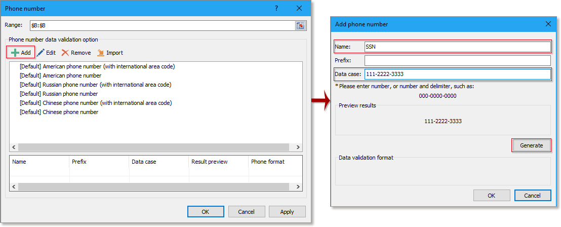 How to use data validation to only allow SSN number entered in Excel?