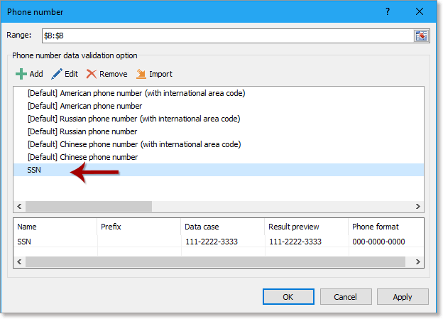 How to use data validation to only allow SSN number entered in Excel?