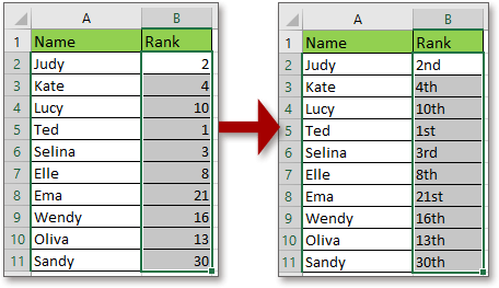 How to format number as ordinal (1st 2nd 3rd ) in Excel?