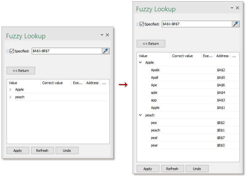 How to apply fuzzy lookup to find approximate match result in Excel?