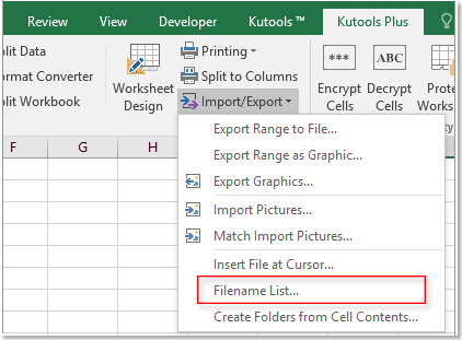 How to quickly list the picture names/file names of a folder to Excel cells?