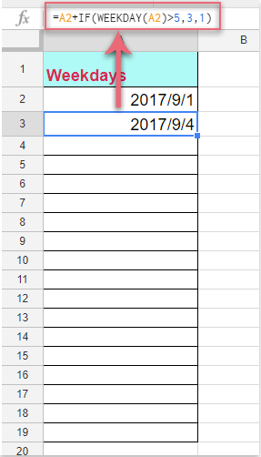 How to autofill weekdays exclude weekends in a list of Google sheet?