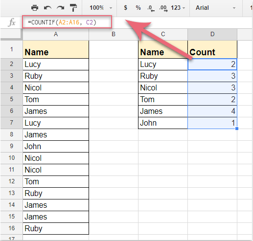How To Count Number Of Occurrence In A Column In Google Sheet 