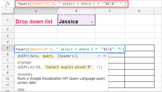 How to filter data based on drop down list in Google sheet?