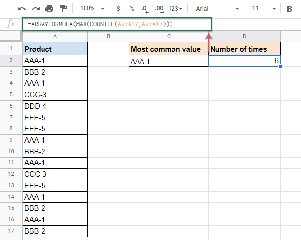 How To Find The Most Common Text Value In A List In Google Sheets 