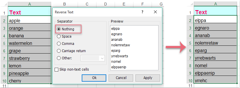 How to reverse text strings within cells in Google sheet?