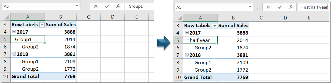 How to group data by half a year in Excel PivotTable?