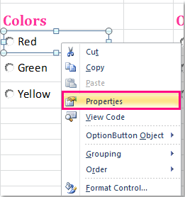 How to group multiple option / radio buttons in Excel?