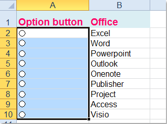 How to group multiple option / radio buttons in Excel?