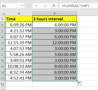 How to group time by minutes or hours intervals in Excel?