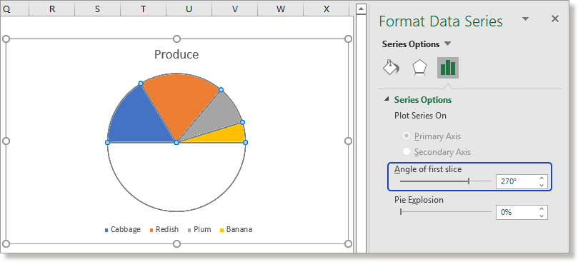 How to create a half pie chart in Excel?