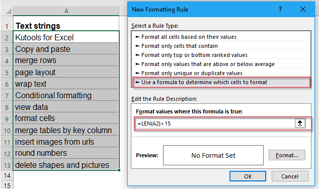How to highlight cells based on length of text in Excel?