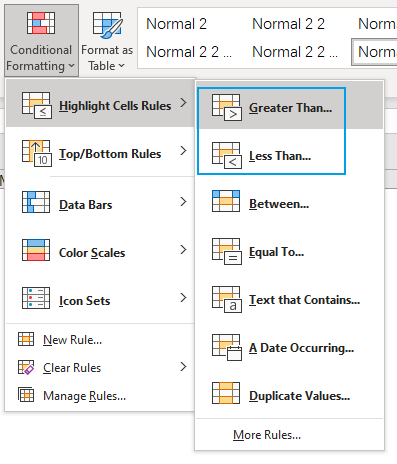 How to highlight cells if value greater or less than a number in Excel?