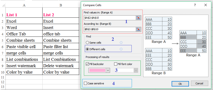 How to highlight column differences in Excel?