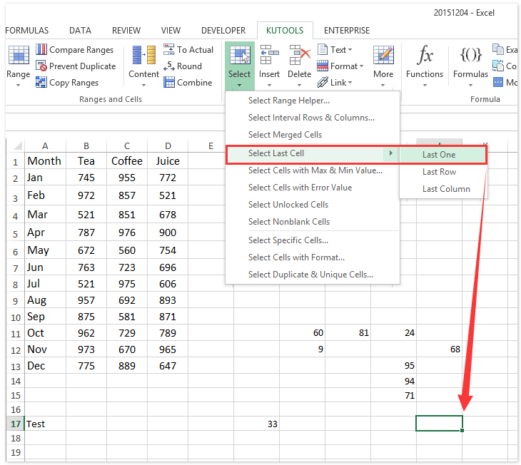 How to highlight the last row/cell in Excel?