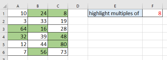 How to highlight multiples of a specific number in Excel?