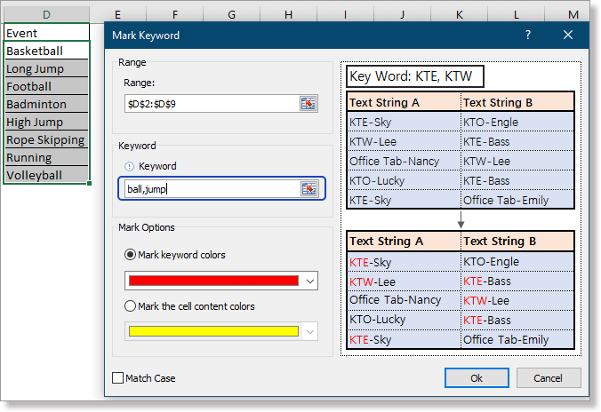 Search and highlight search results in Excel