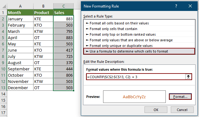 How to highlight values that appear X times in Excel?