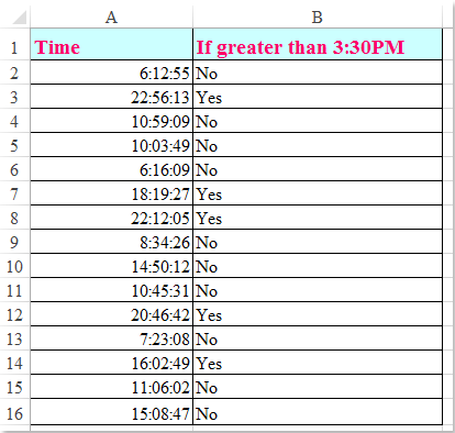 How to check if time is greater than or less than a specific time in Excel?