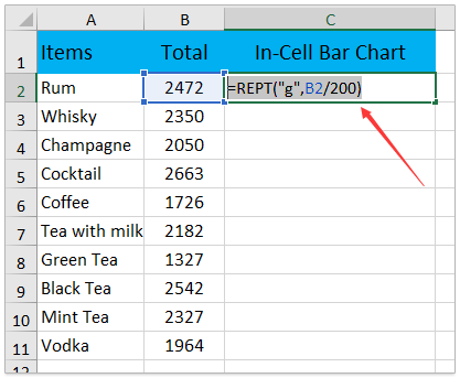 How to insert in-cell bar chart in Excel?