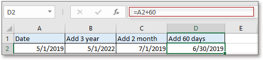 How to increment date by 1 month, 1 year or 7 days in Excel?
