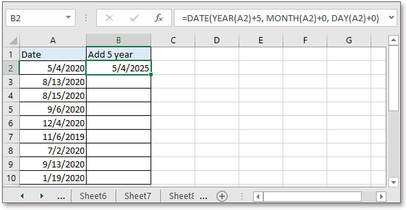 How to increment date by 1 month, 1 year or 7 days in Excel?