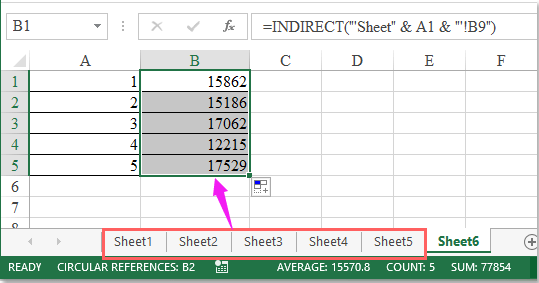 How to increment worksheet reference automatically in Excel?