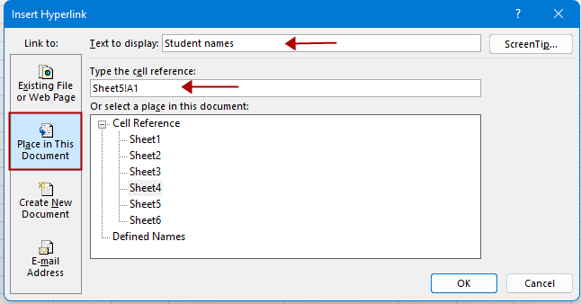 Excel: How to create or insert a bookmark