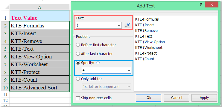 How to insert brackets around text in a cell?