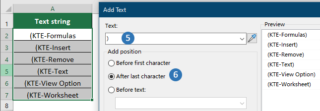 How to insert brackets around text in a cell?