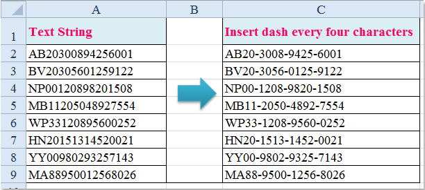 How to add / insert certain character every x characters into cells?