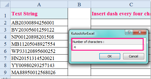 How to add / insert certain character every x characters into cells?