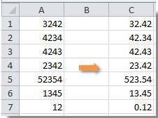 How to automatically insert a decimal point to number in Excel?