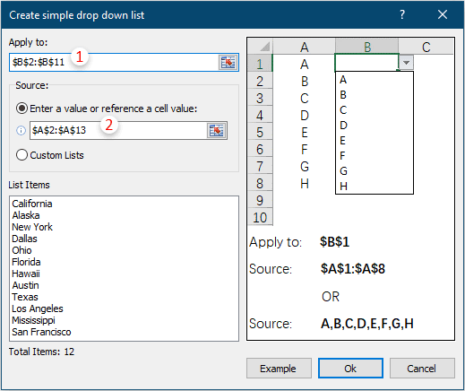 How to create or insert drop down list in cells in Excel?