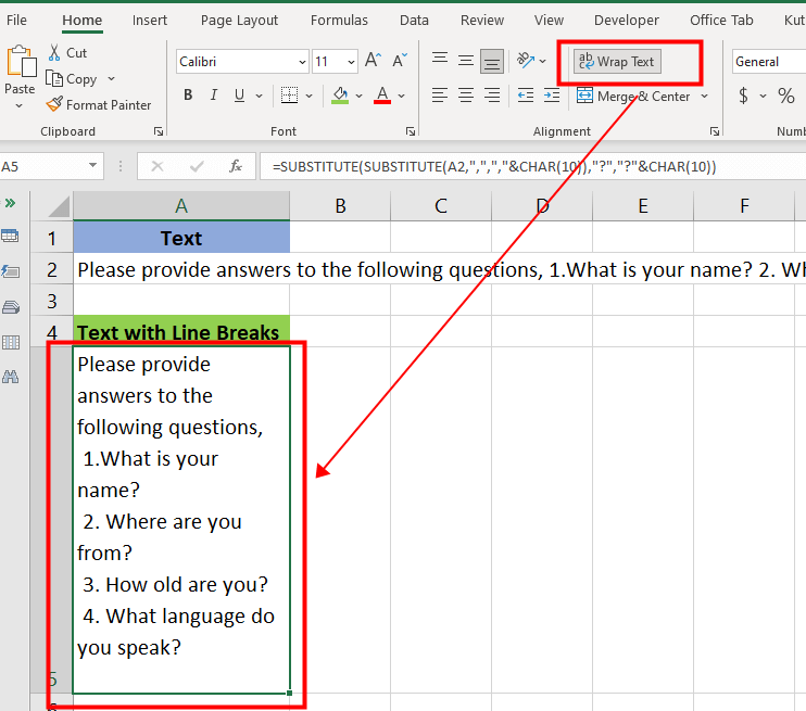 How To Insert A Line Break In A Cell After A Specific Character 