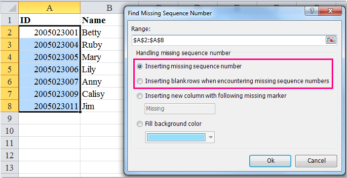  How To Insert Numbers Or Rows For Missing Sequential Numbers In Excel 