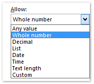 How to limit cell entry to numeric value or a list in Excel?
