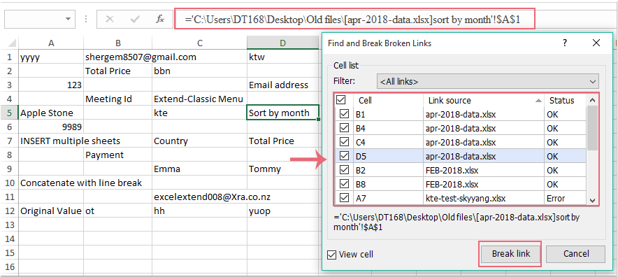 How to find and list all links (external references) in Excel?