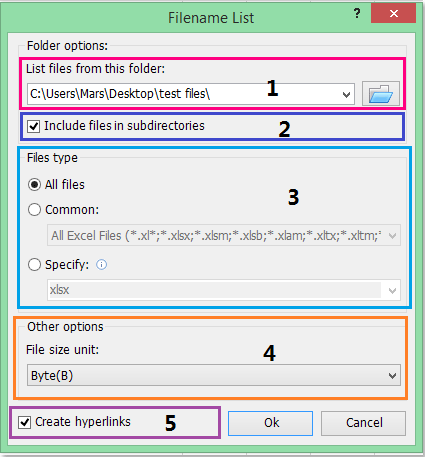 How to list all filenames in a folder and create hyperlinks for them in Excel?