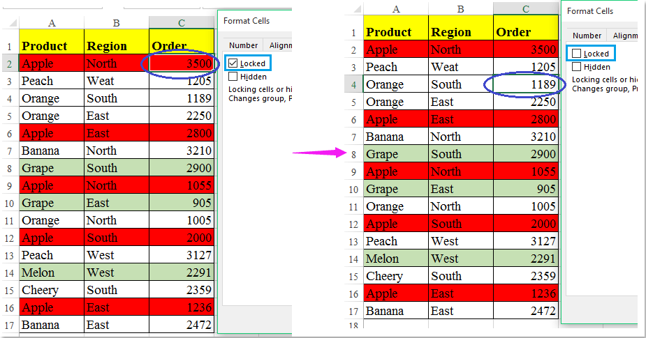 How to protect or lock cell values based on background color?