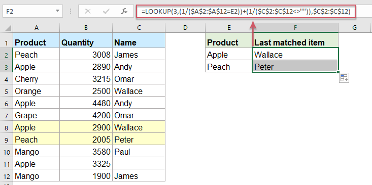 How to vlookup and return the last matching value in Excel?