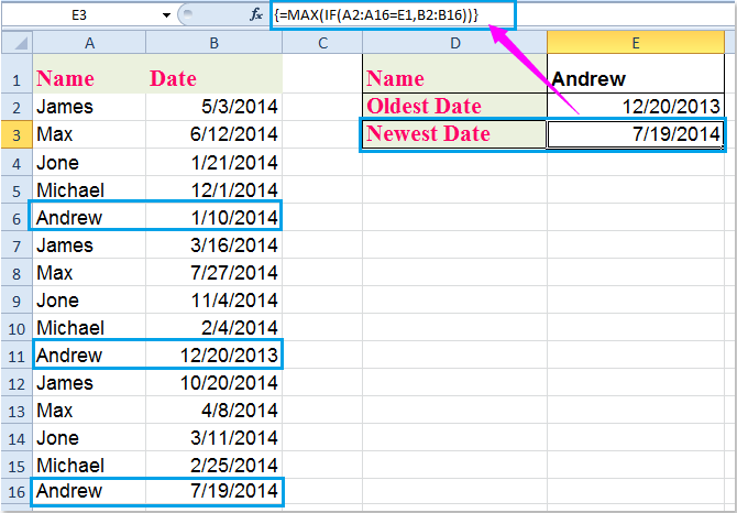 How to lookup latest or earliest date in Excel?