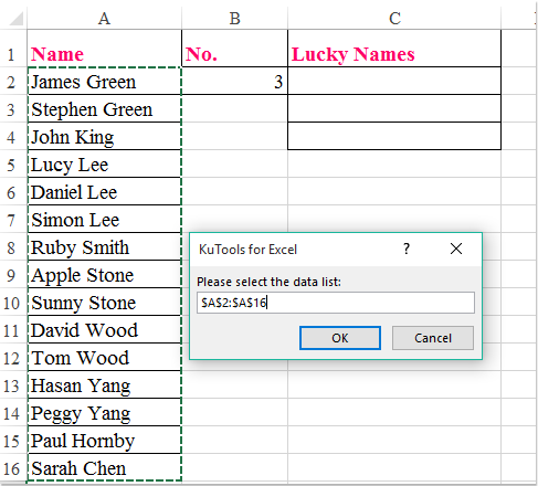 How to make lucky draw names in Excel?