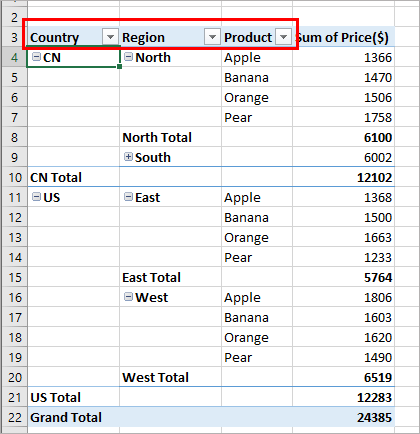 How to make row labels on same line in pivot table?