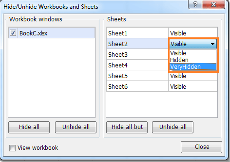 How to make the worksheet very hidden and visible in Excel?
