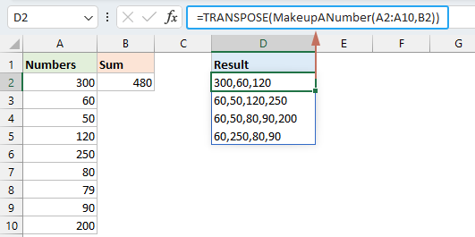 How to find all combinations that equal a given sum in Excel?